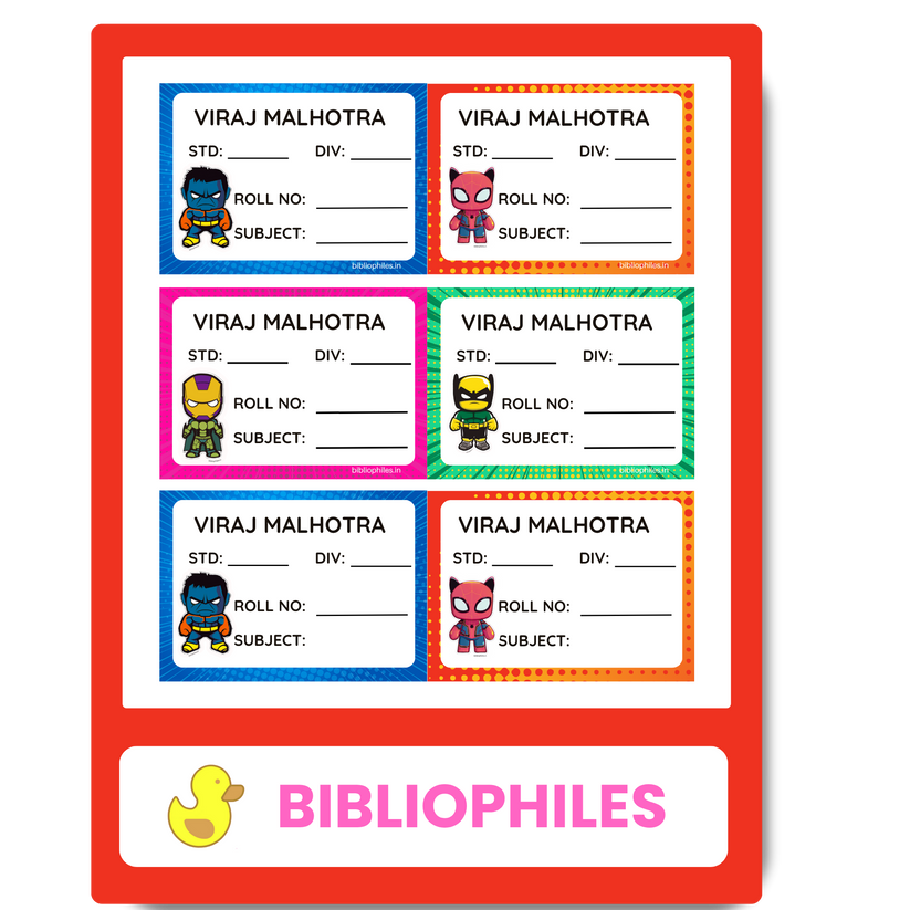Superhero Z Book Labels | Personalised Superhero Labels – Bibliophiles